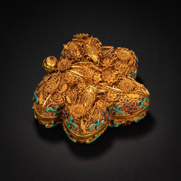 Qing Dynasty pure gold silk-embedded gem-covered box_Qing Dynasty pure ...